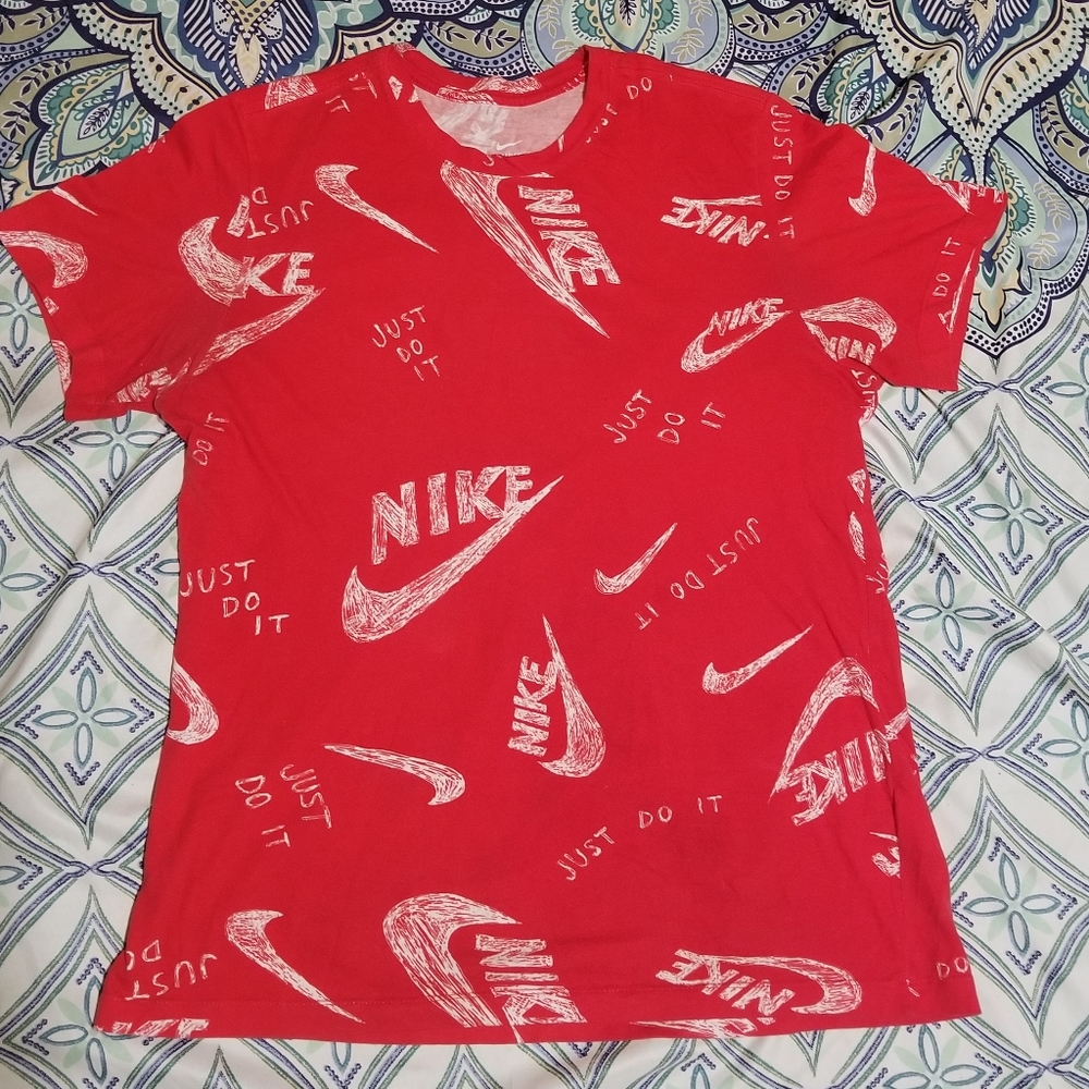 Nike Tee Swoosh Logo Red Just Do It Mens Lg - Gem